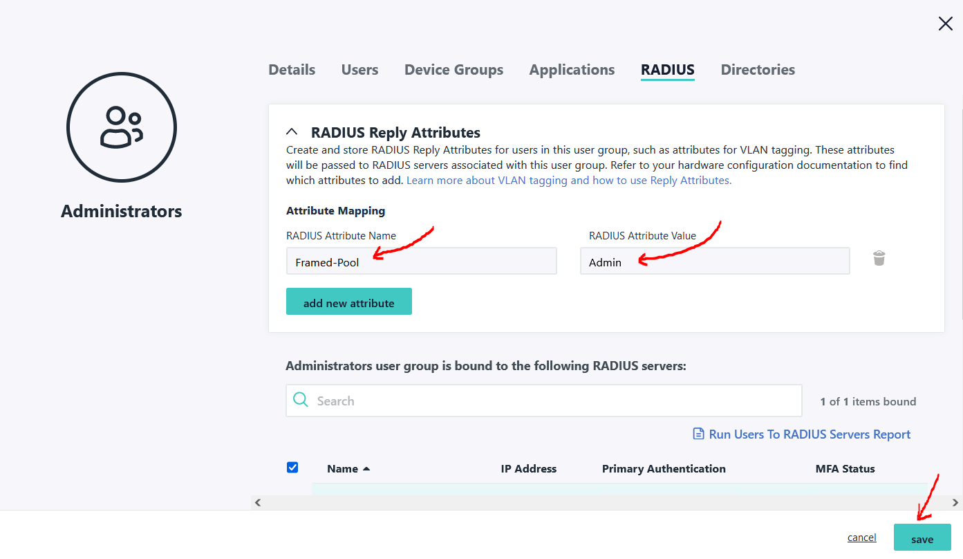 Access Server: RADIUS group mapping post-authentication script with JumpCloud as RADIUS server ...